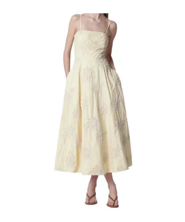 ROTATE BY BIRGER CHRISTENSEN Embroidered Floral Midi Dress - Yellow