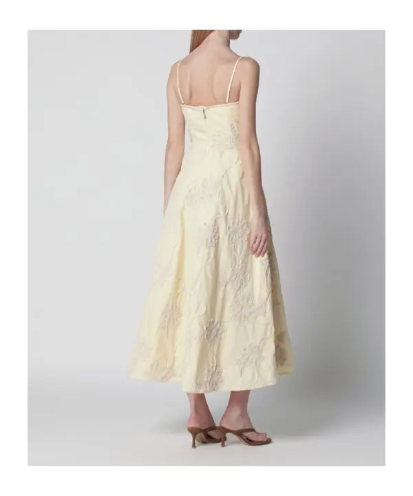 ROTATE BY BIRGER CHRISTENSEN Embroidered Floral Midi Dress - Yellow