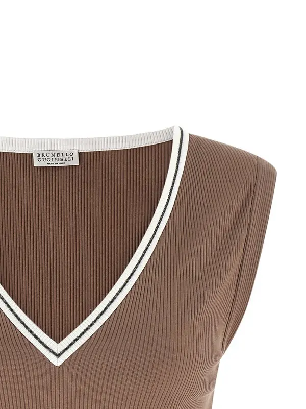 Brunello Cucinelli Ribbed-knit Sleeveless Top With Monile Detail