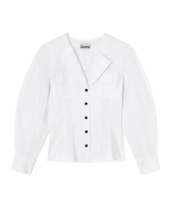 GANNI White Cotton Shirt - Bright White