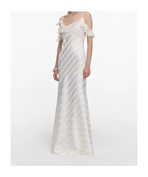 SELF-PORTRAIT Lace Trimmed Striped Maxi Dress