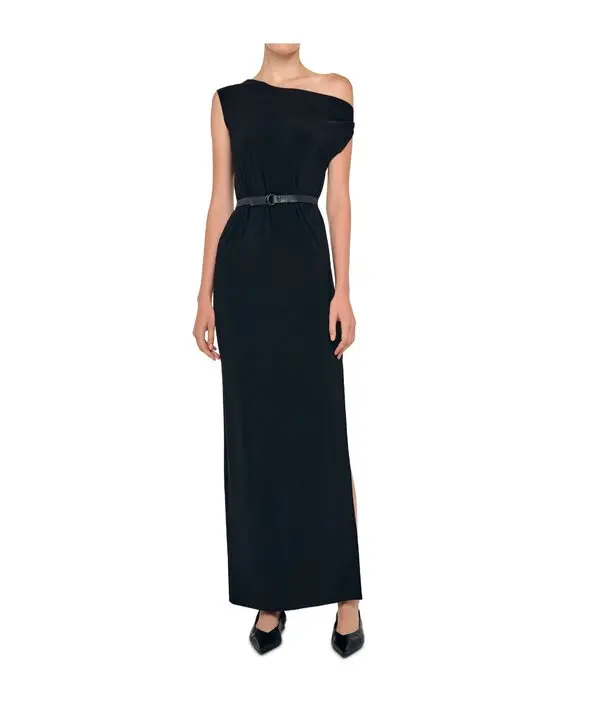 Norma Kamali Drop Shoulder Long Dress W/ Side Slit - Black