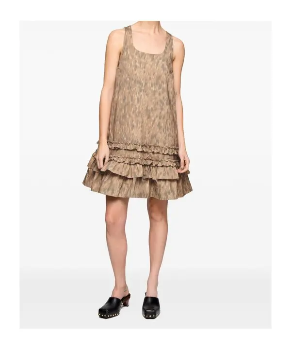 GANNI Printed Cotton Dress With Ruffled Hem