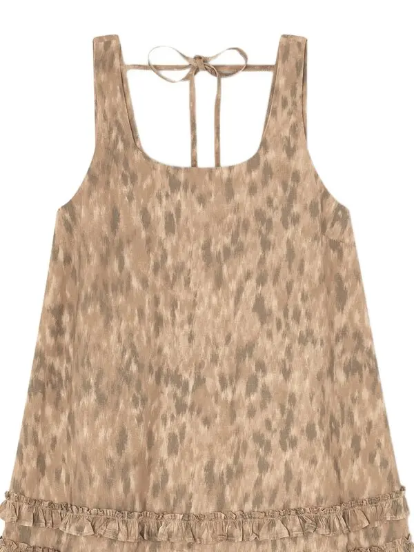 GANNI Printed Cotton Dress With Ruffled Hem - Burro