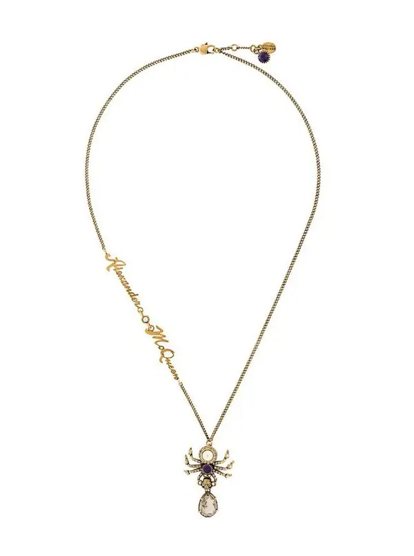 Alexander McQueen Spider Skull Pendant Necklace - Yellow
