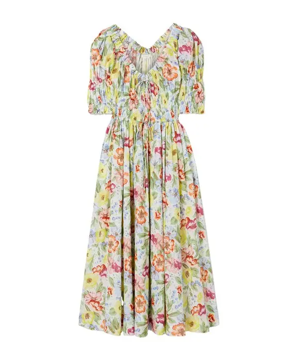 DÔEN Pleated Printed Midi Dress - Multicolor