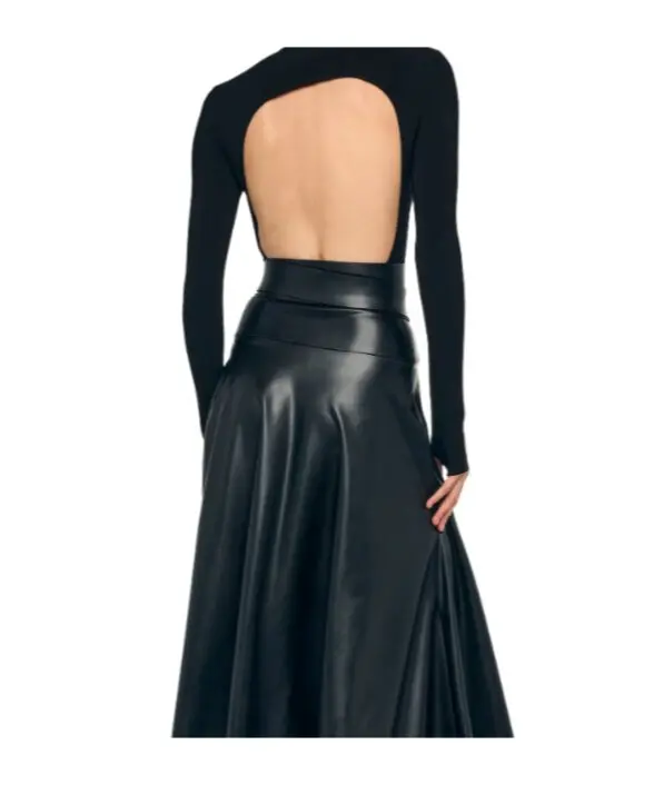 Norma Kamali Long Sleeve Open Back Turtleneck Bodysuit