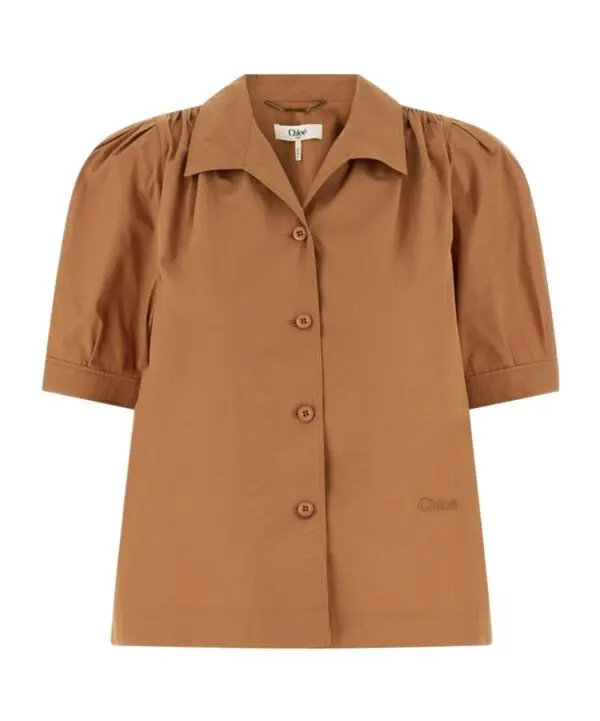 Chloé Cotton Poplin Shirt With Short Sleeves - Brown