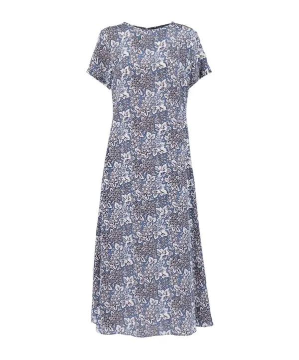 Max Mara Floral Print Short Sleeve Midi Dress - Gray