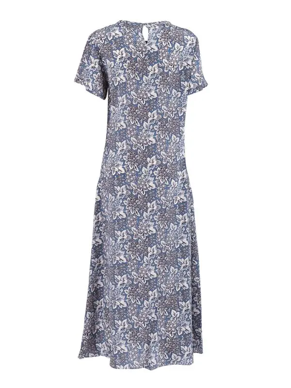 Max Mara Floral Print Short Sleeve Midi Dress - Gray