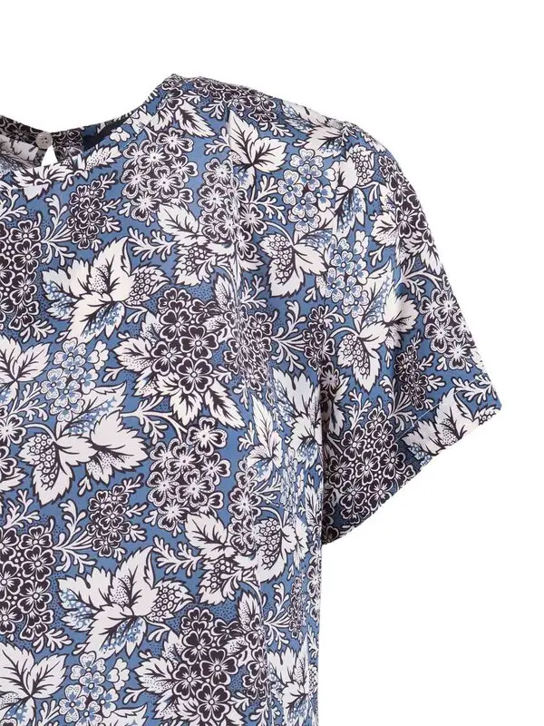Max Mara Floral Print Short Sleeve Midi Dress - Gray