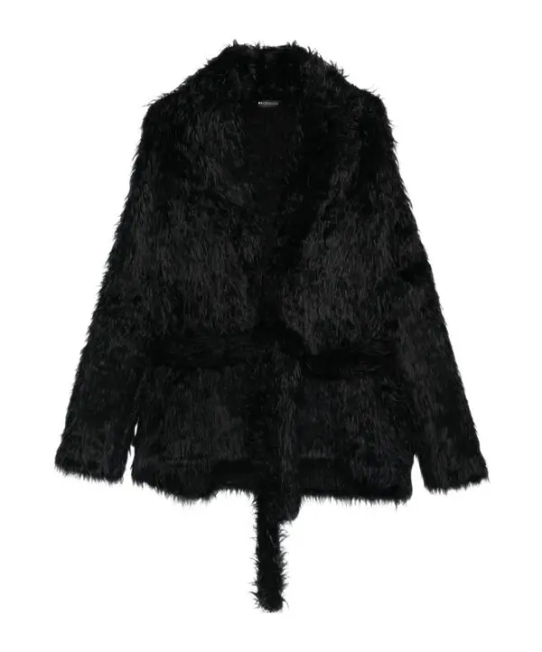 Balenciaga Belted Faux Fur Shawl Lapel Jacket