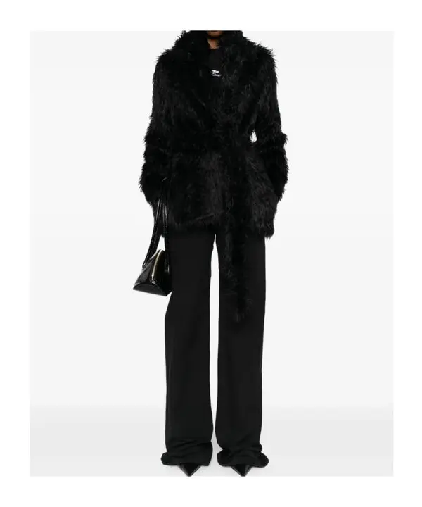 Balenciaga Belted Faux Fur Shawl Lapel Jacket