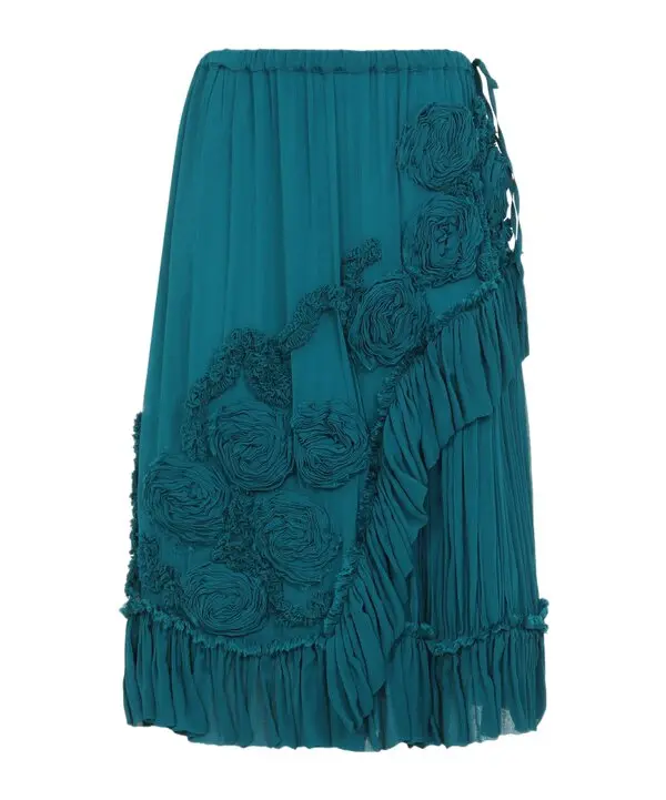 Dries Van Noten Sammy Bis Textured Midi Skirt With Floral Motifs - Green