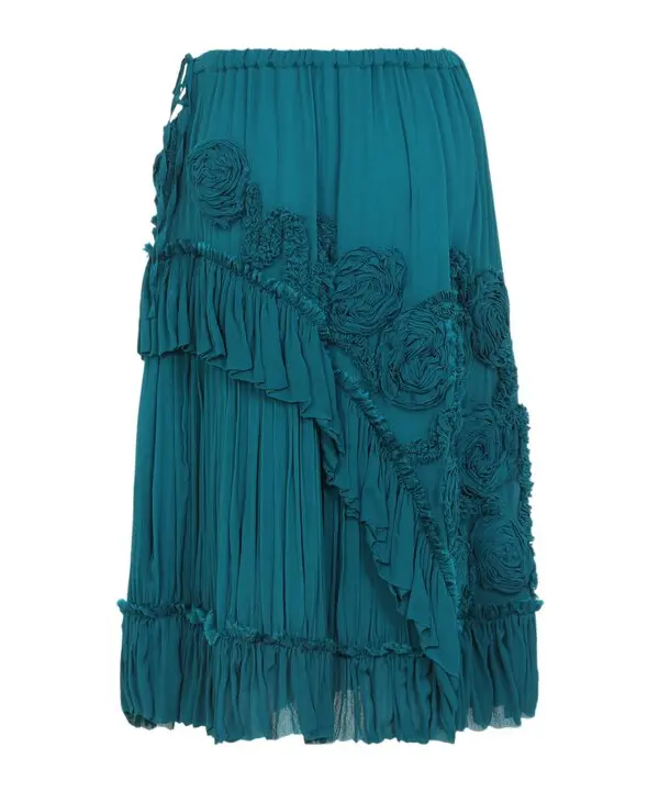 Dries Van Noten Sammy Bis Textured Midi Skirt With Floral Motifs - Green