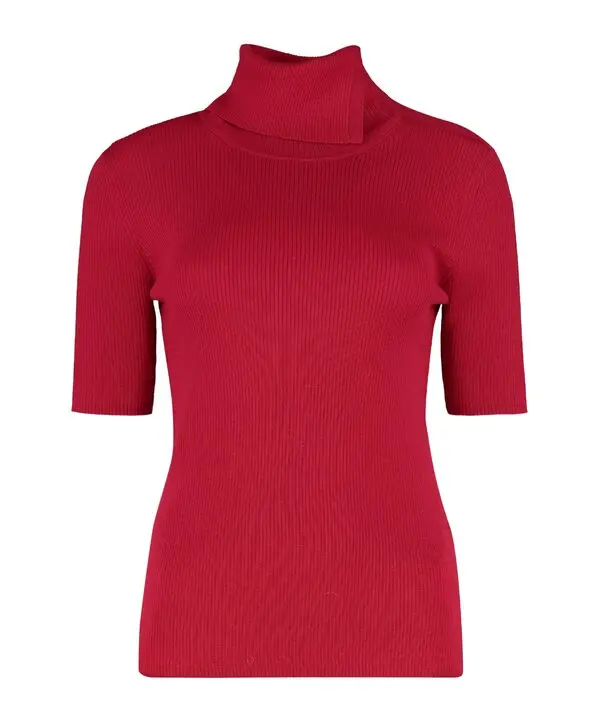 P.a.r.o.s.h Ribbed-knit Turtleneck Short-sleeve Jumper - Red