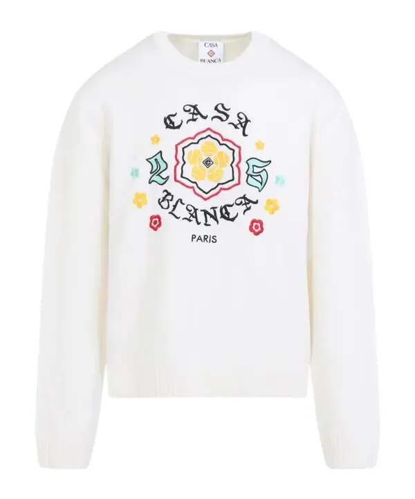 Casablanca Emblem Knit Crew Neck Jumper - White