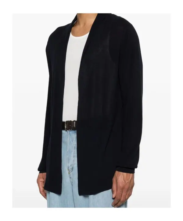 ROBERTO COLLINA Long-sleeved Cardigan With Ribbed Trim - Black
