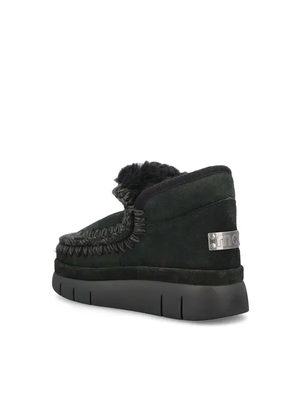 Mou Platform Ankle Boots With Round Toe And Pull-on Design - Black