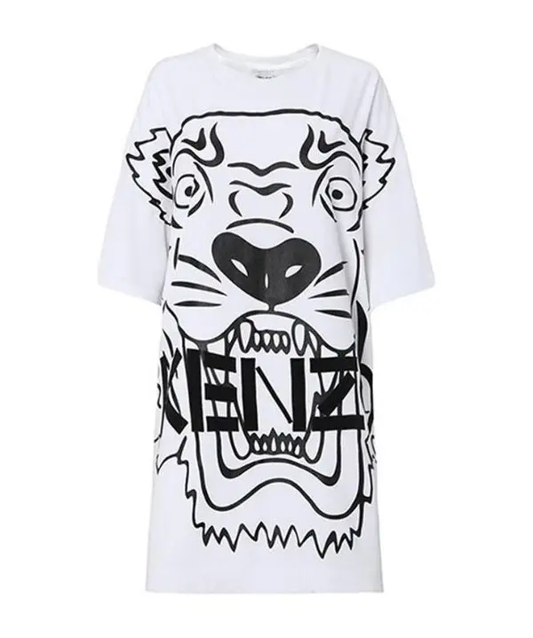 Kenzo Printed Logo T-shirt Dress - White