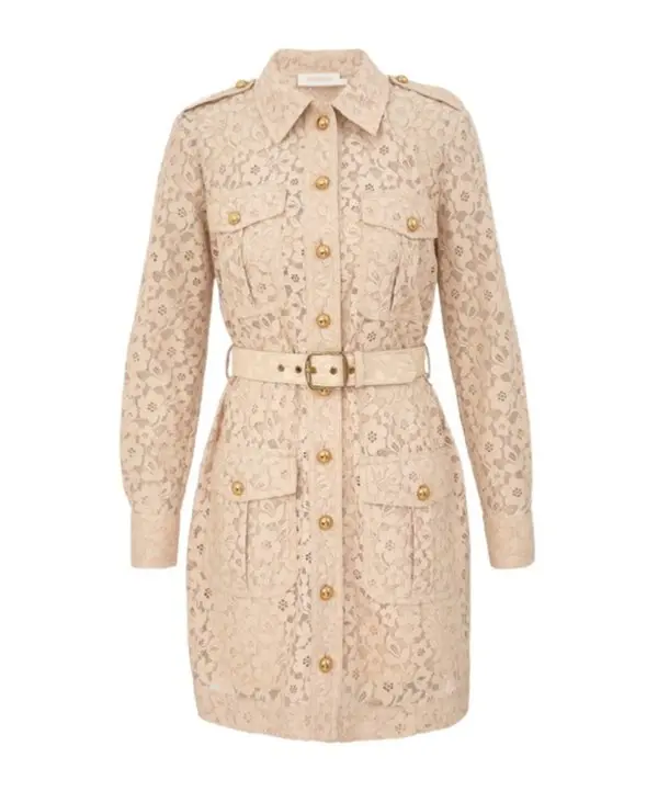 Zimmermann Floral-lace" Belted Mini Dress - Cream
