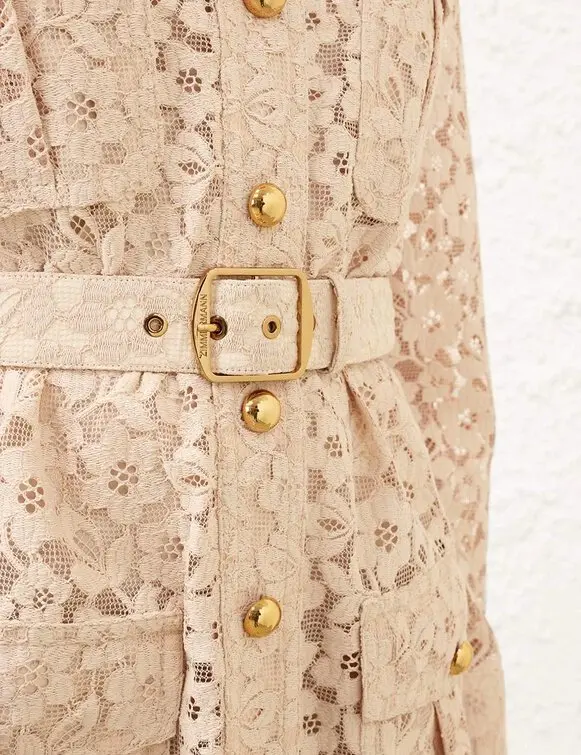 Zimmermann Floral-lace" Belted Mini Dress - Cream