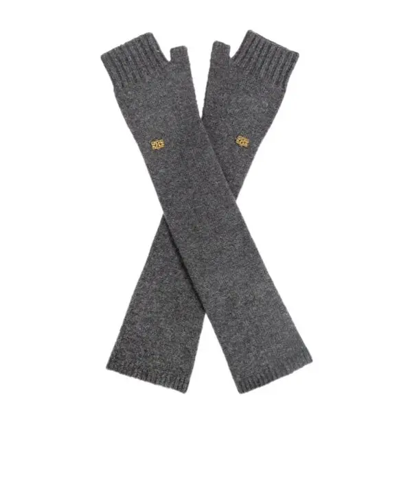 GANNI Wool Mix Fingerless Gloves With Gold Tone Detail - Black