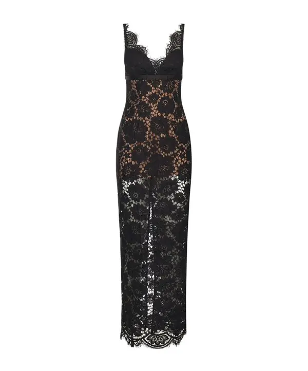 SELF-PORTRAIT Floral Lace Maxi Dress - Black