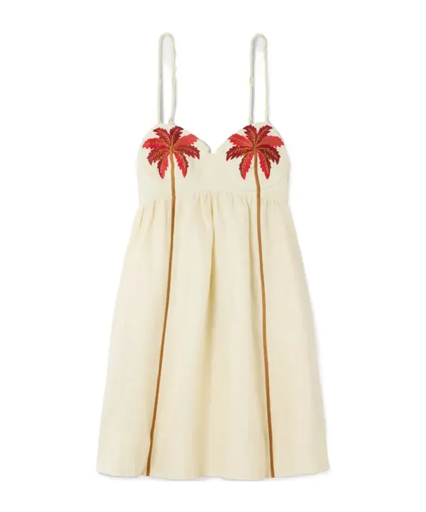 Farm Rio Coconut Tree Embroidered Mini Dress