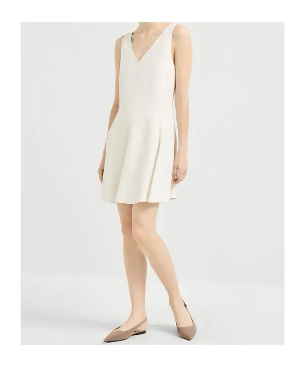 Brunello Cucinelli V-neck Sleeveless Twill Mini Dress - Cream