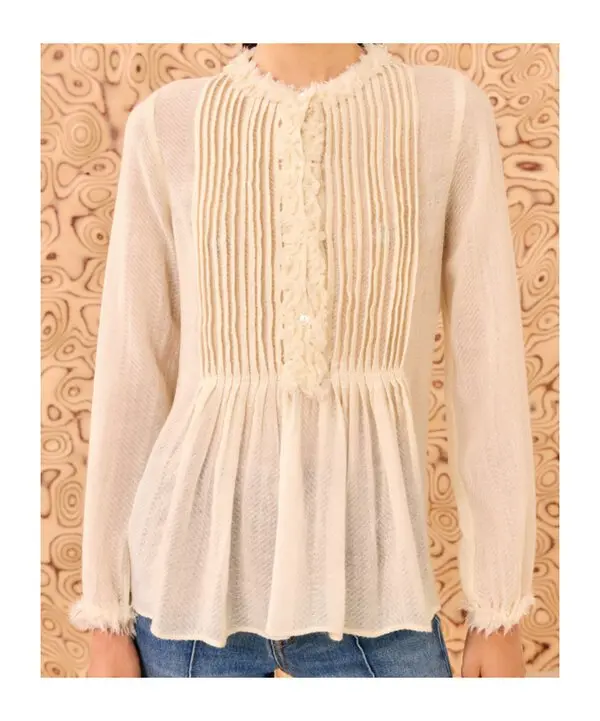 Ulla Johnson Chevron Wool Gauze Ruffled Blouse