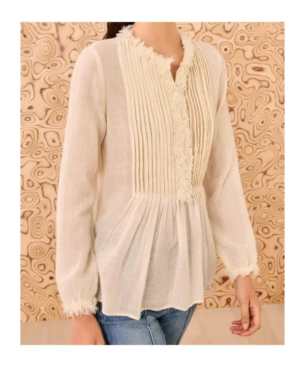 Ulla Johnson Chevron Wool Gauze Ruffled Blouse