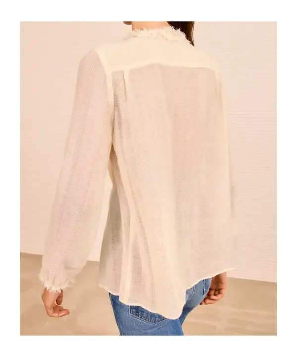 Ulla Johnson Chevron Wool Gauze Ruffled Blouse