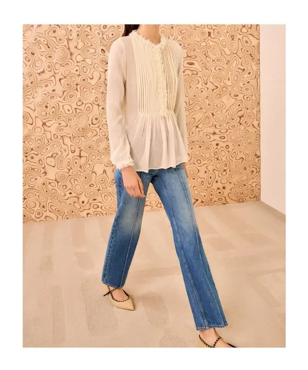 Ulla Johnson Chevron Wool Gauze Ruffled Blouse