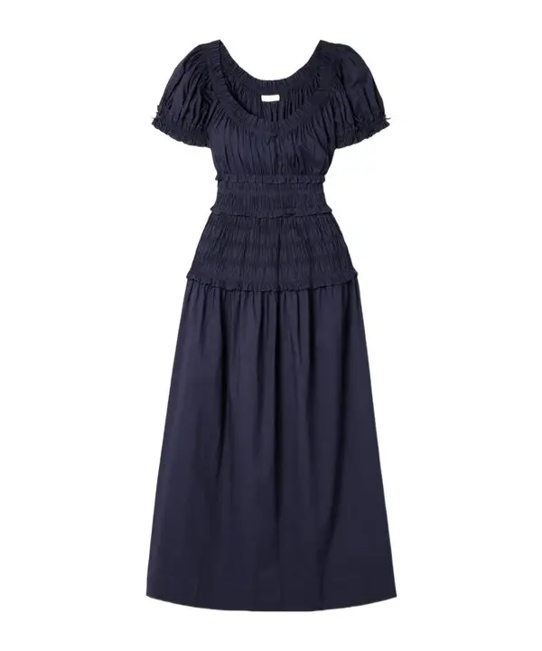 DÔEN Ruffled Scoop-neck Dress - Midnight Blue