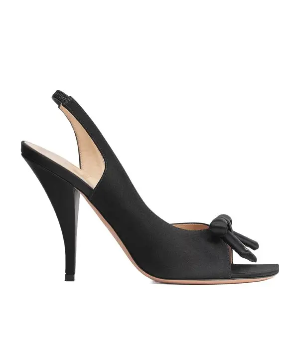 Dior Bow Heeled Slingback Sandal - Black