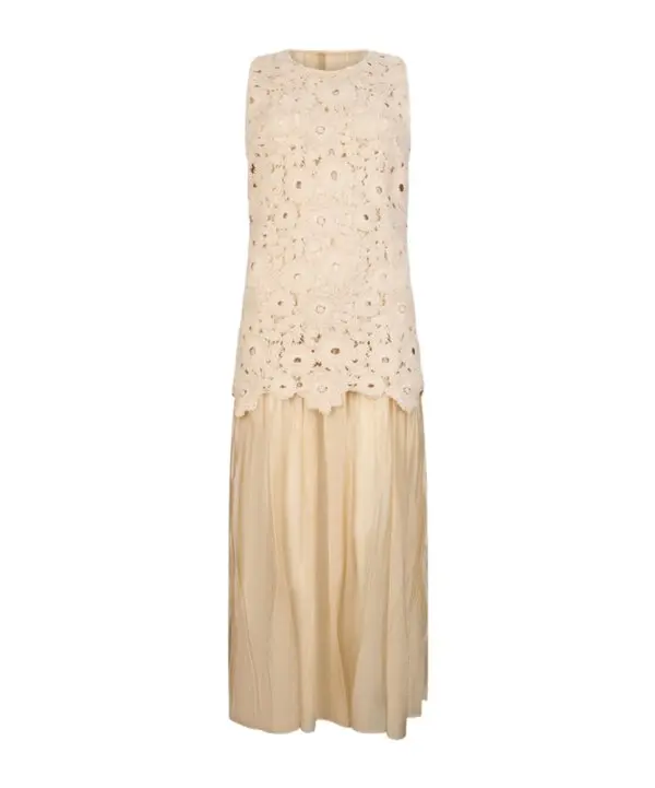 Liu Jo Floral Lace Maxi Dress - Cream