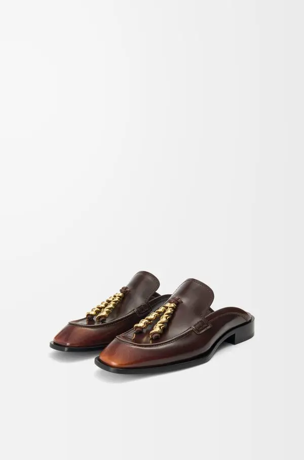 Loewe Edge Loafer Mules With Gold-finish Coil Embellishments - Brown