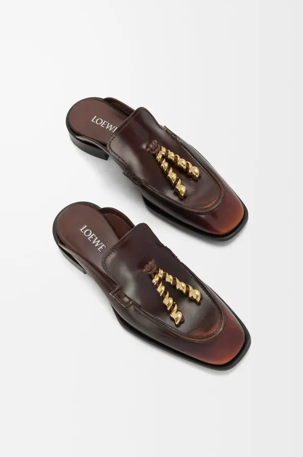 Loewe Edge Loafer Mules With Gold-finish Coil Embellishments - Brown