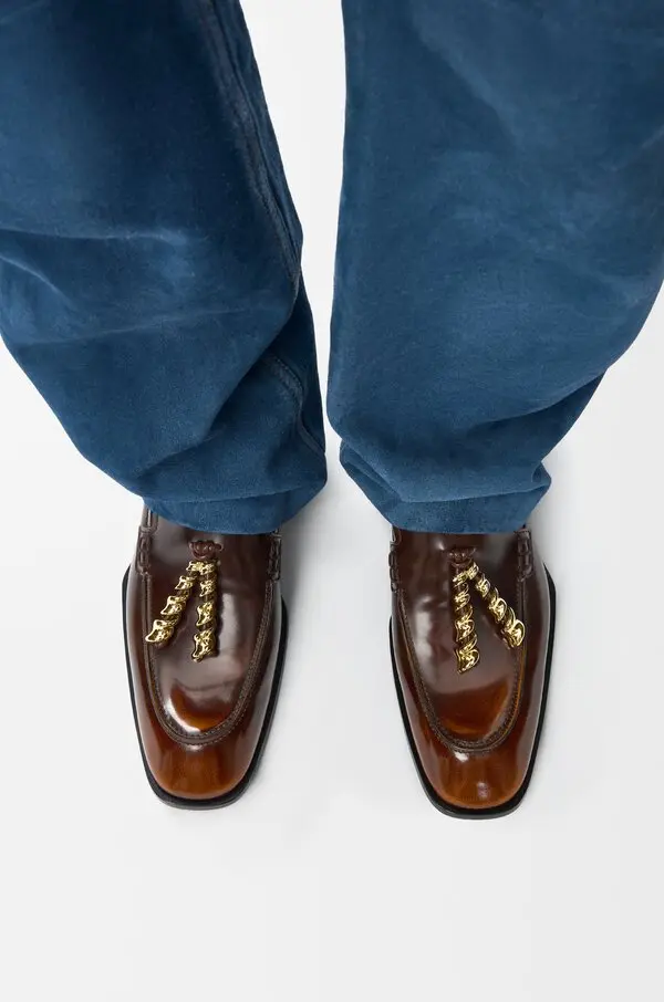 Loewe Edge Loafer Mules With Gold-finish Coil Embellishments - Brown