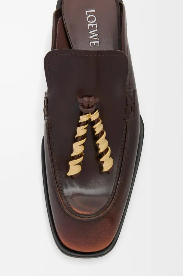 Loewe Edge Loafer Mules With Gold-finish Coil Embellishments - Brown