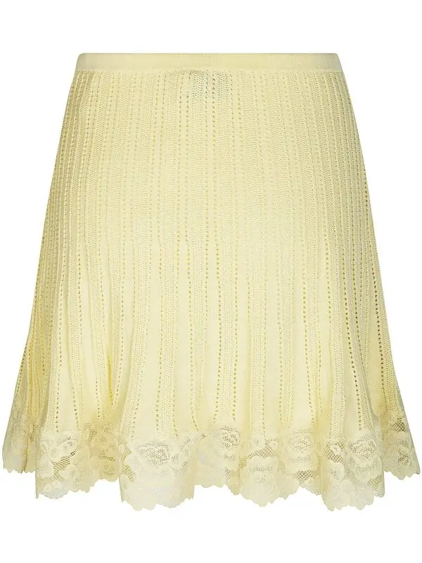 SELF-PORTRAIT Lace Trim Mini Skirt - Yellow