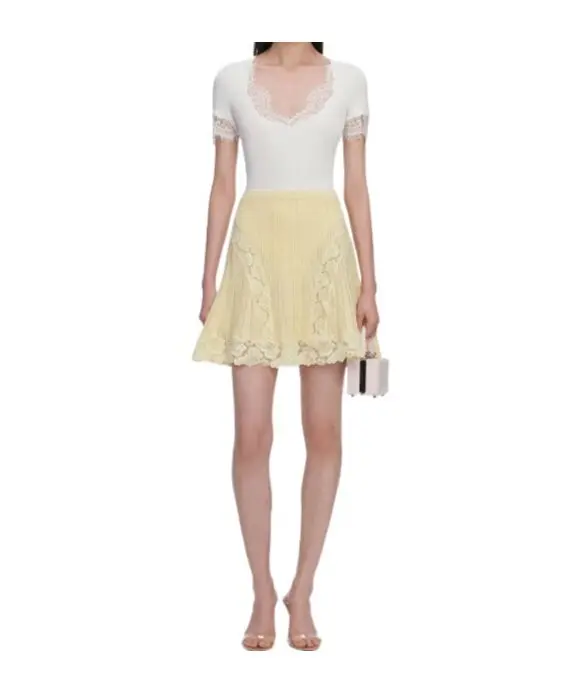 SELF-PORTRAIT Lace Trim Mini Skirt - Yellow