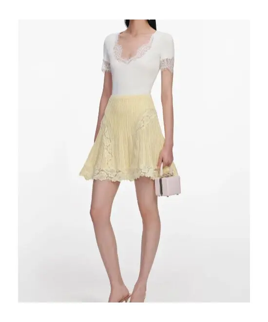 SELF-PORTRAIT Lace Trim Mini Skirt - Yellow
