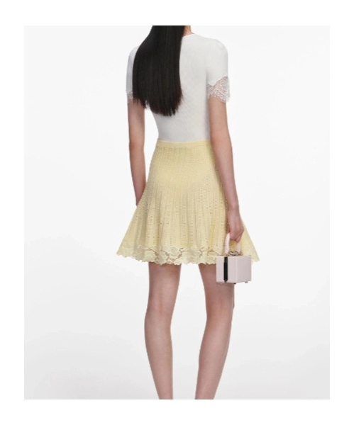 SELF-PORTRAIT Lace Trim Mini Skirt - Yellow