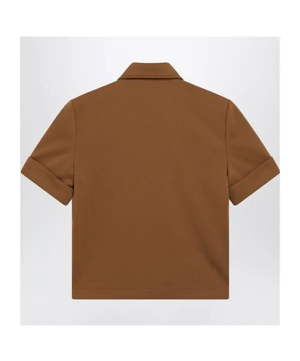 Miu Miu Short-sleeved Polo Shirt With Embroidered Logo - Cinnamon
