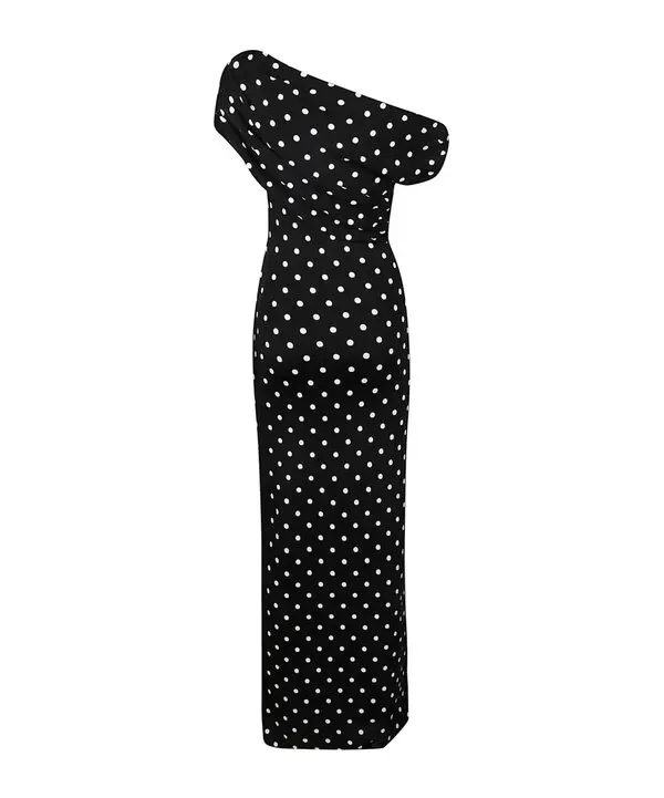 SELF-PORTRAIT Polka Dot Draped Knit Midi Dress