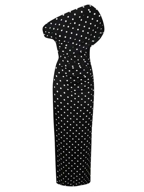 SELF-PORTRAIT Polka Dot Draped Knit Midi Dress