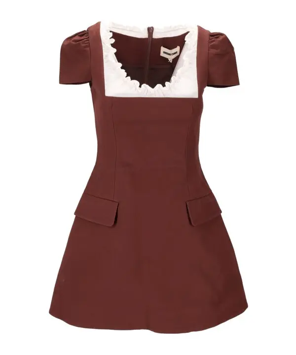 SHUSHU/TONG Scalloped Short Sleeve Dress - Red