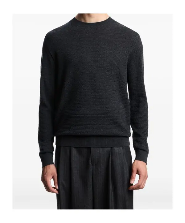 Emporio Armani Waffle-knit Wool Sweater - Black